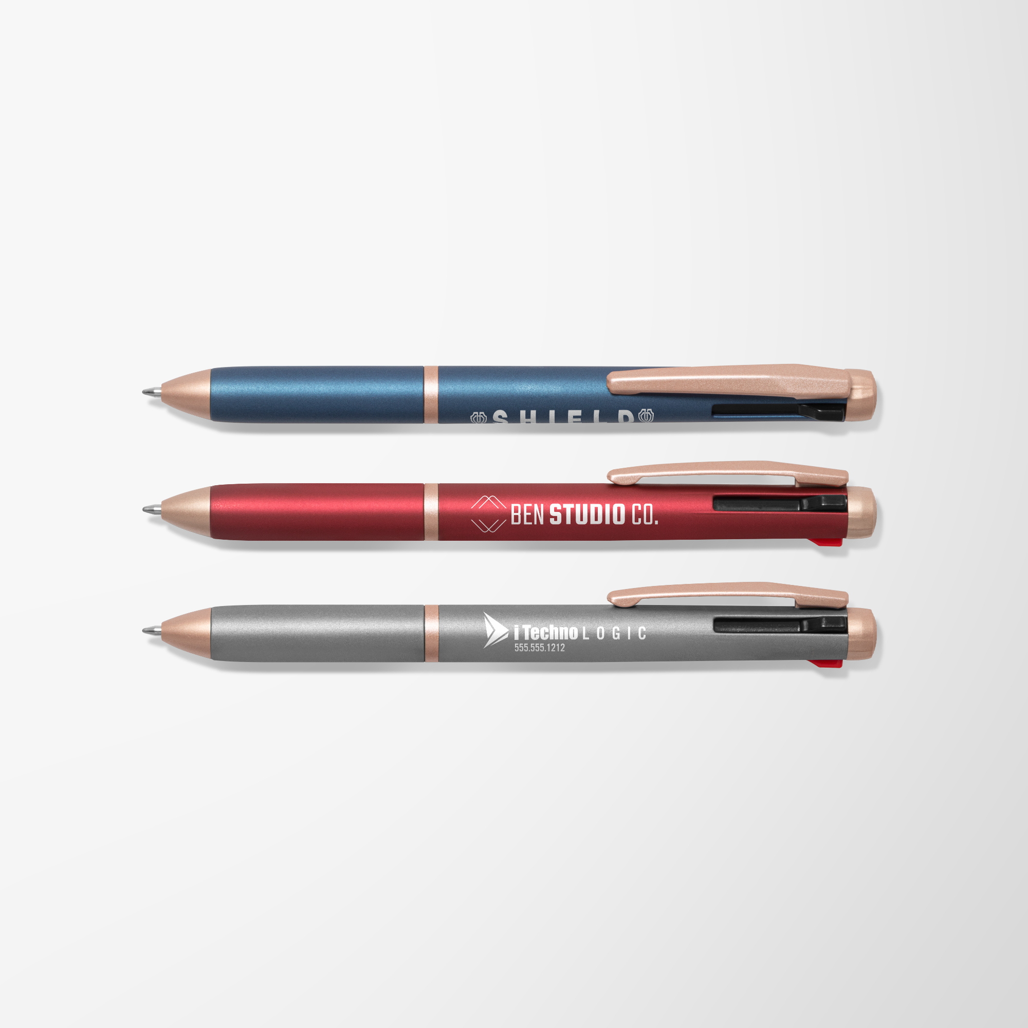 Custom Trio 3-Ink Pen with Rose Gold Trim | Pens.com