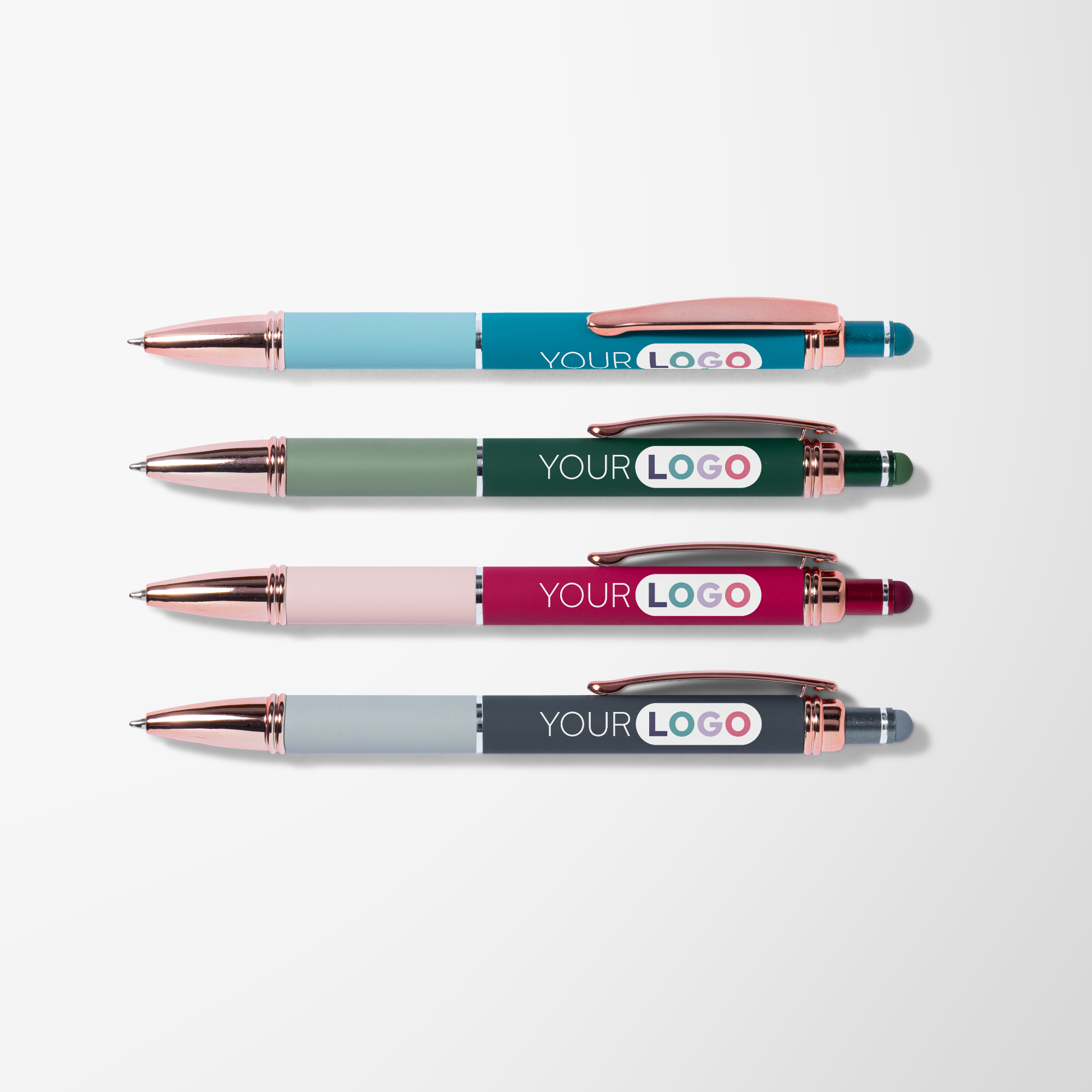 Custom Full Color Colorblock Diamond Stylus Pen with Rose Gold Trim ...