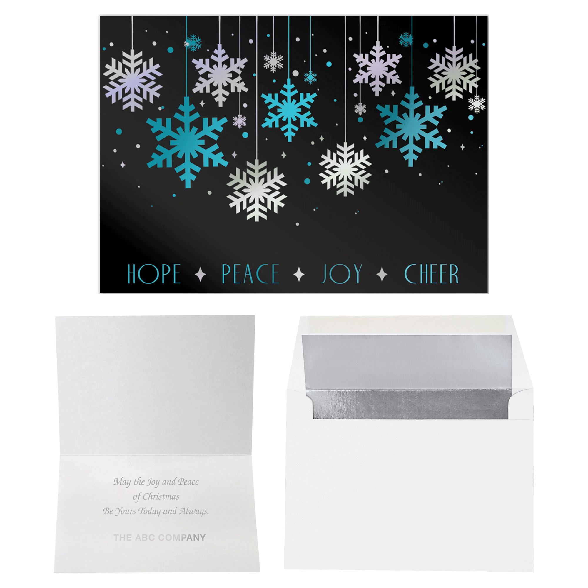 Custom Peace & Snowflakes Holiday Card | Pens.com