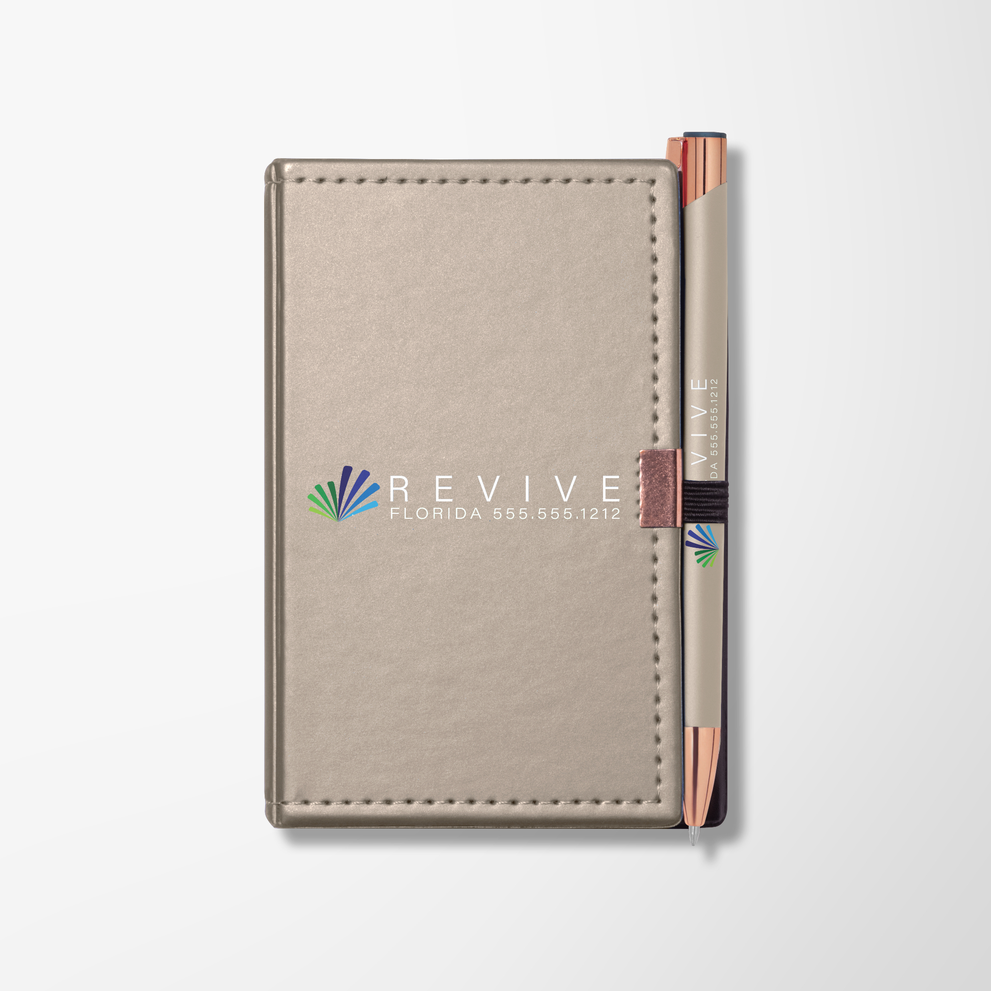 Custom Full Color Note Caddy & Rose Gold Pen Set | Pens.com