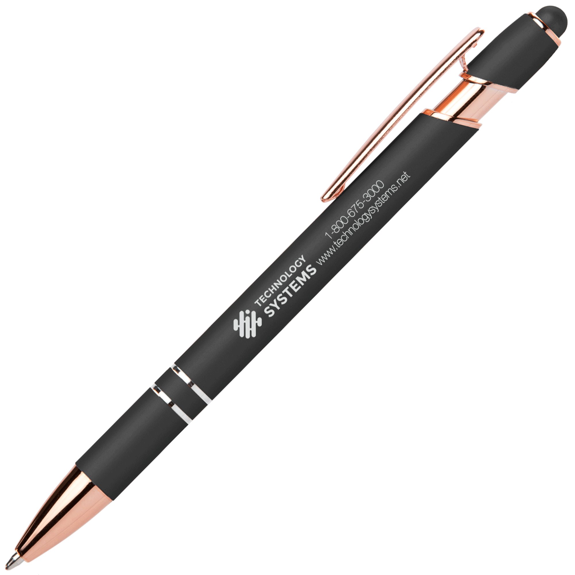 Custom Mineral Alpha Soft Touch Pen with Rose Gold Trim | National Pen®