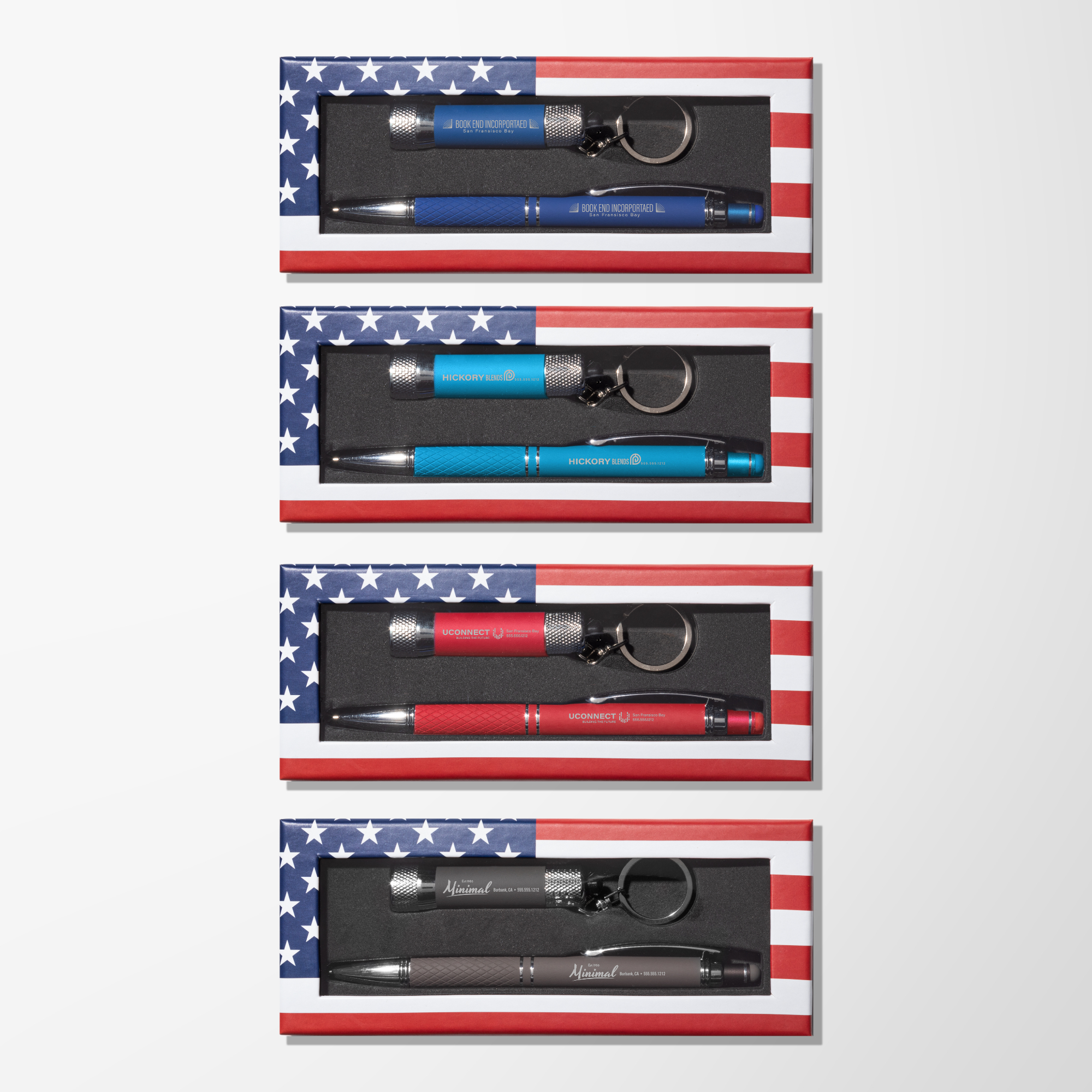 Custom Diamond Pen & Flashlight Set in Patriotic Gift Box | Pens.com