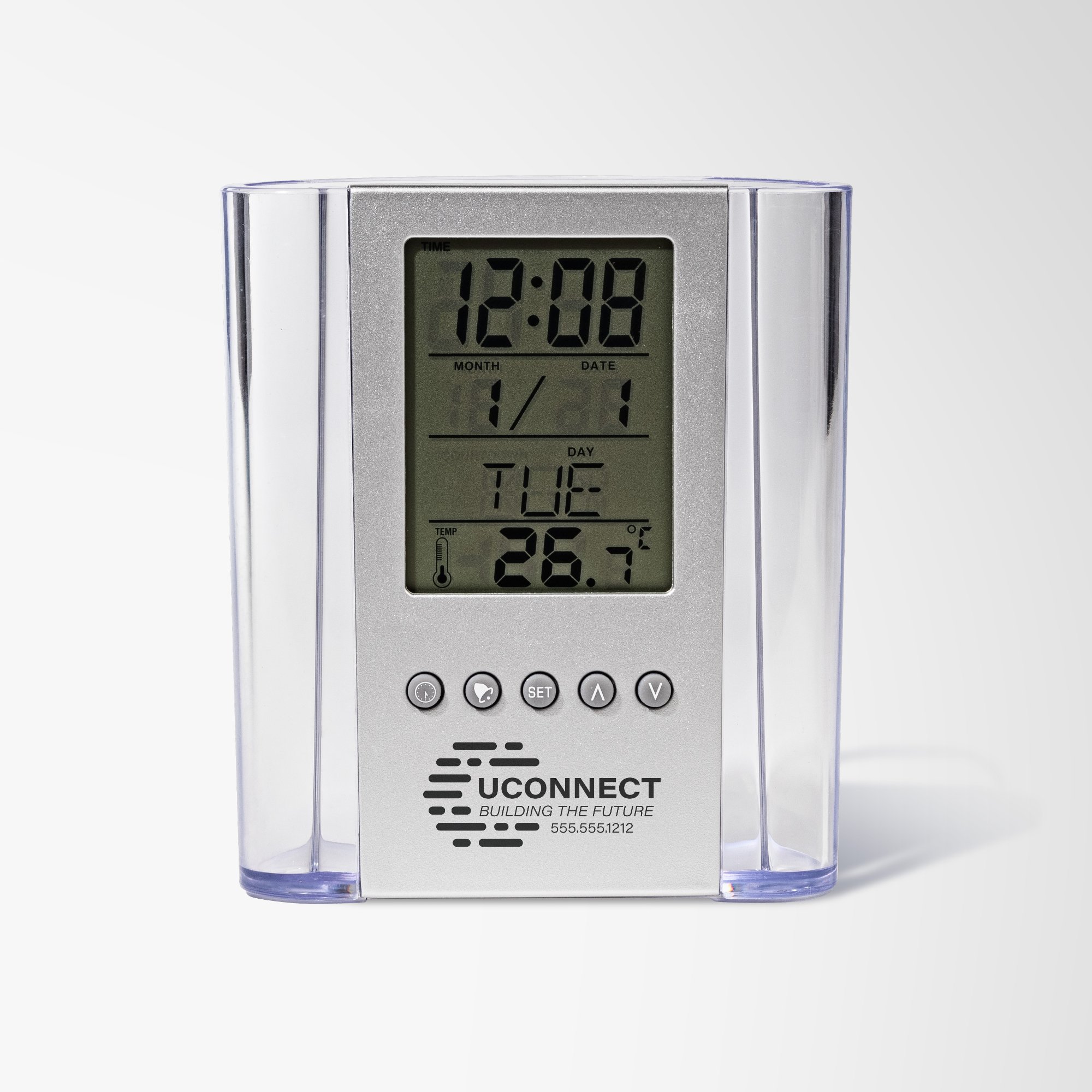 Promotional Prodigy Pen Holder with Digital Calendar & Alarm Clock ...