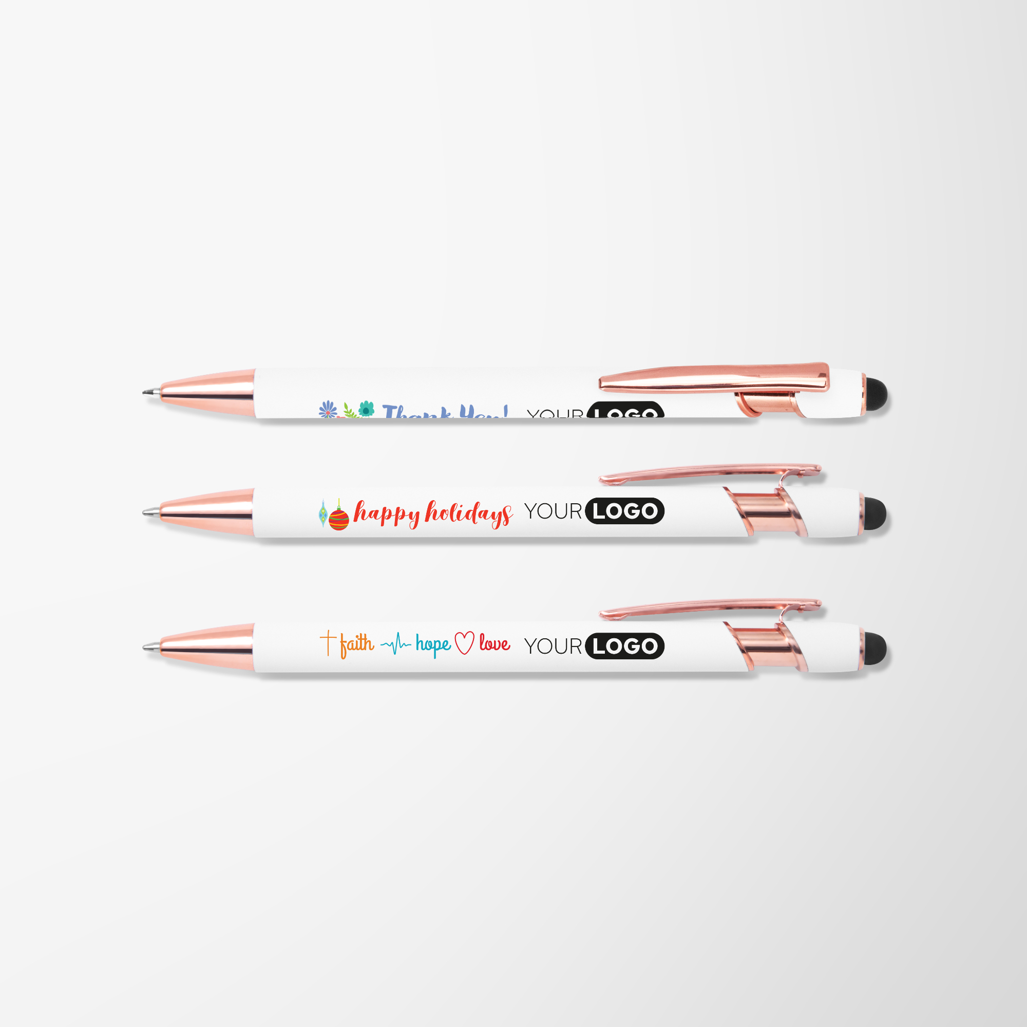 Custom Full Color Alpha Pen with Rose Gold Trim & Designs | Pens.com