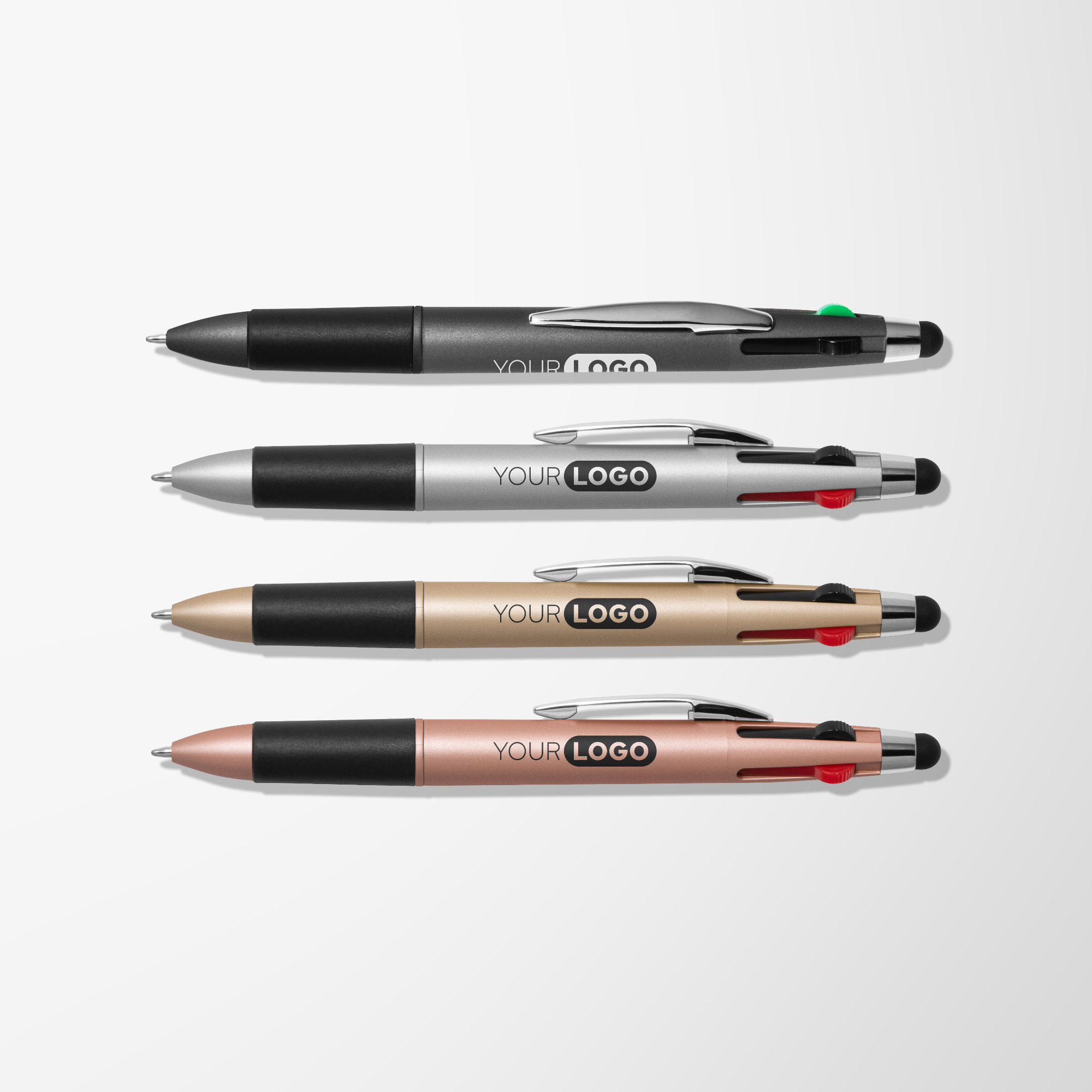 Custom Mineral Soft Touch Lucina 4-Ink Stylus Pen | Pens.com