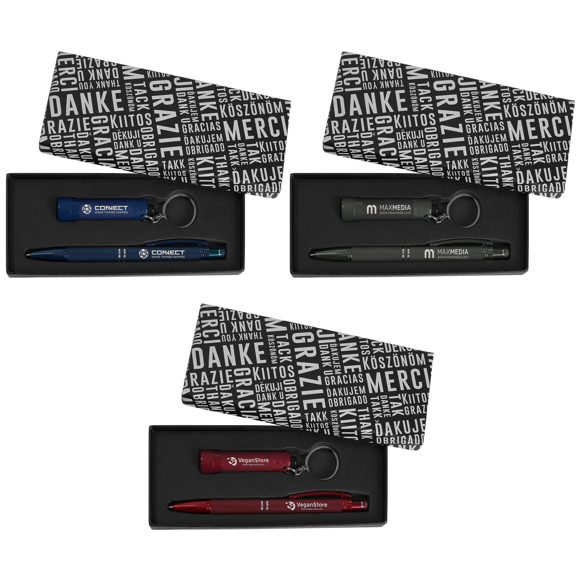 Promotional Monochrome Diamond Pen & Flashlight in Thank You Box with ...