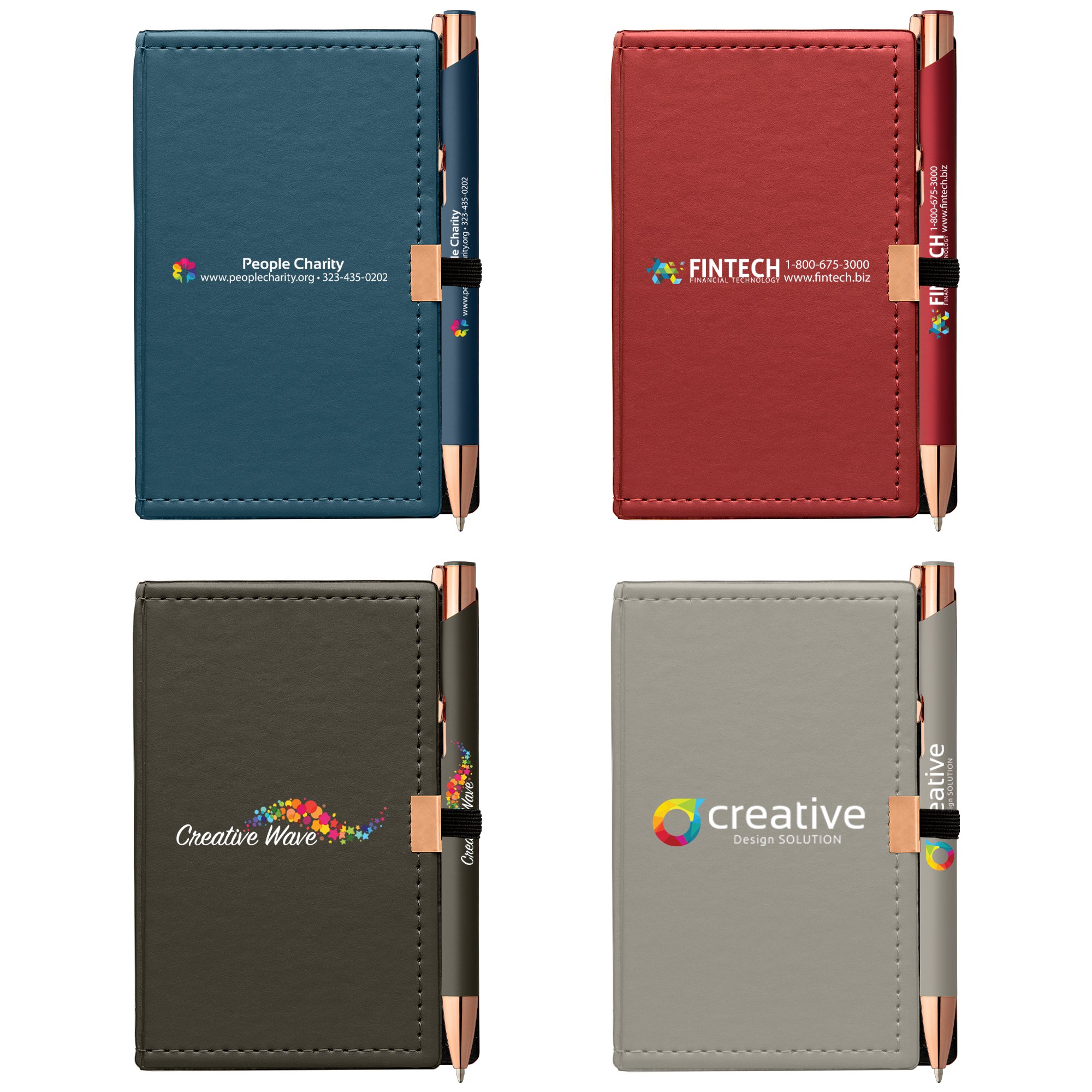 Custom Full Colour Note Caddy & Rose Gold Pen Set | Pens.com CA