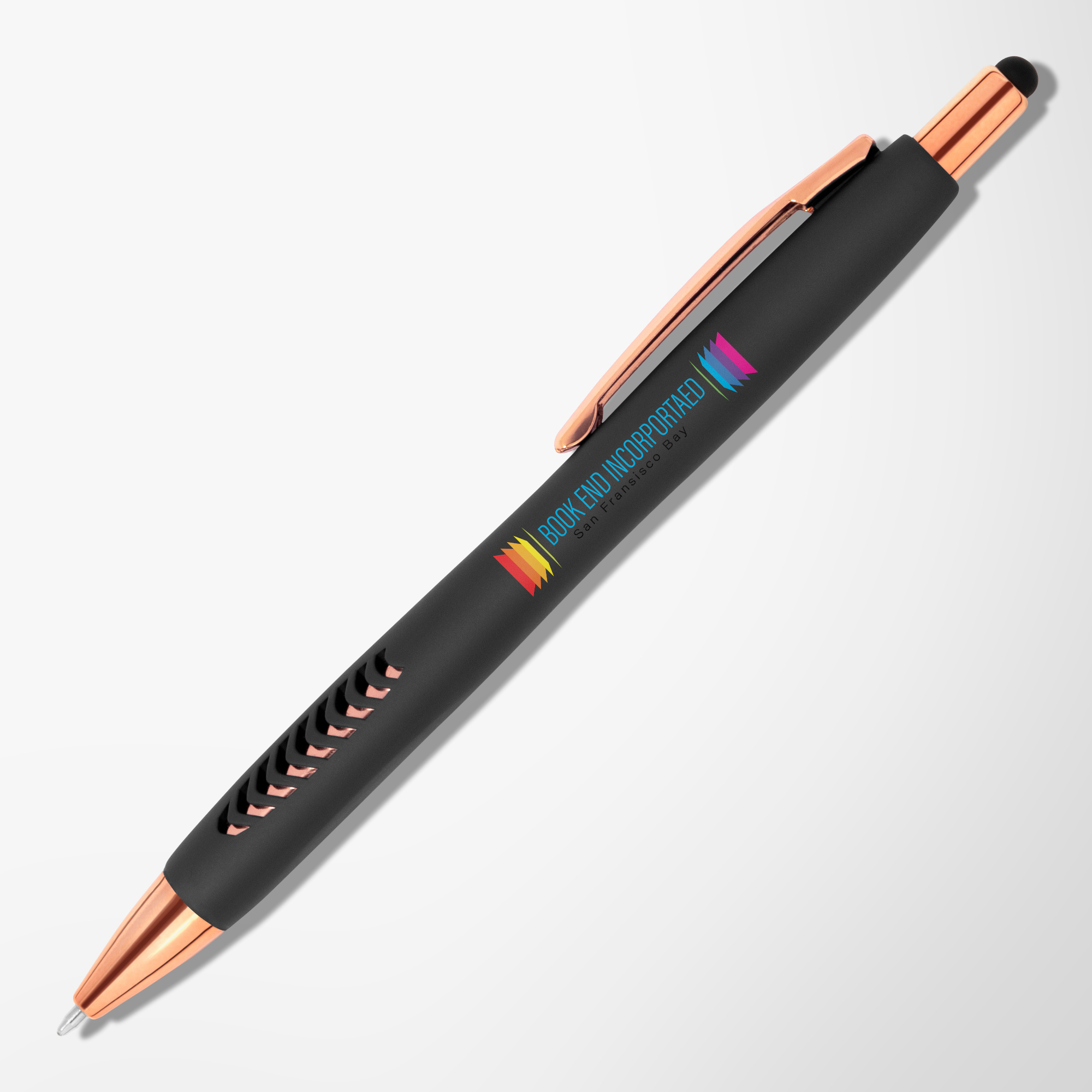 Promotional Full Colour Soft Touch Basilia Stylus Pen with Rose Gold ...