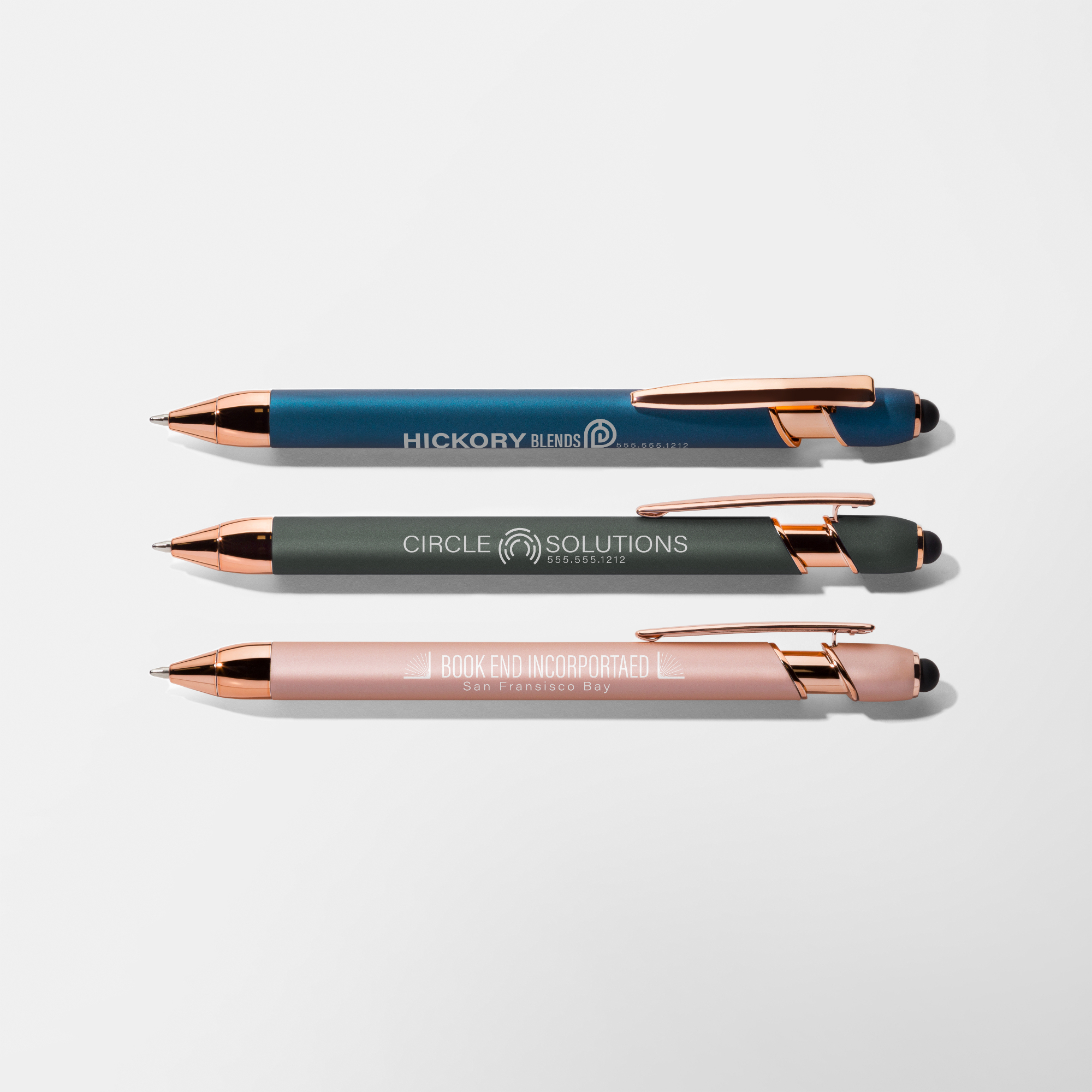 Custom Pyra Stylus Pen with Rose Gold Trim | Pens.com