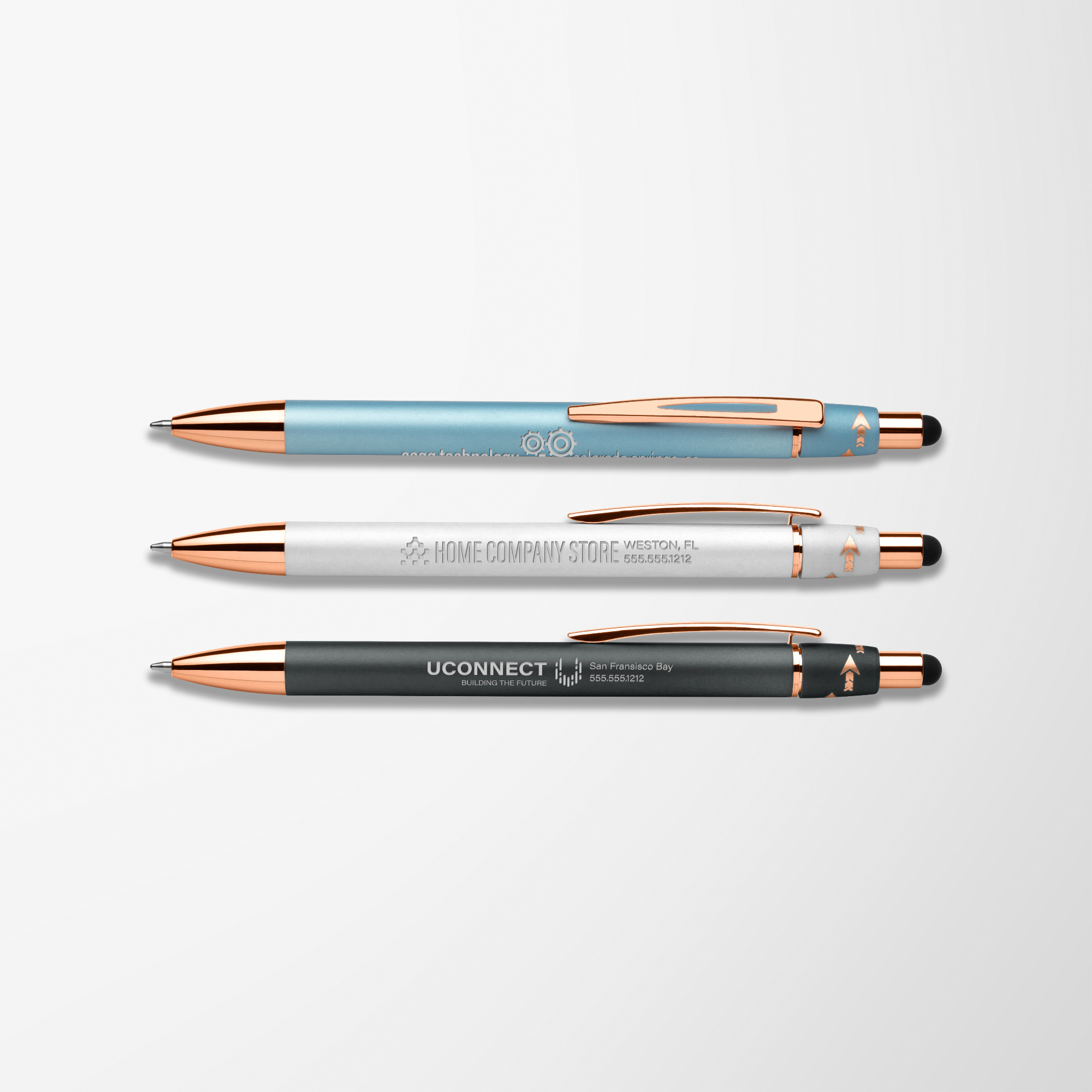 Gyro schimmernder Anti-Stress-Stift mit Gravur und Stylus-Spitze mit Ihrem Logo | Pens.com