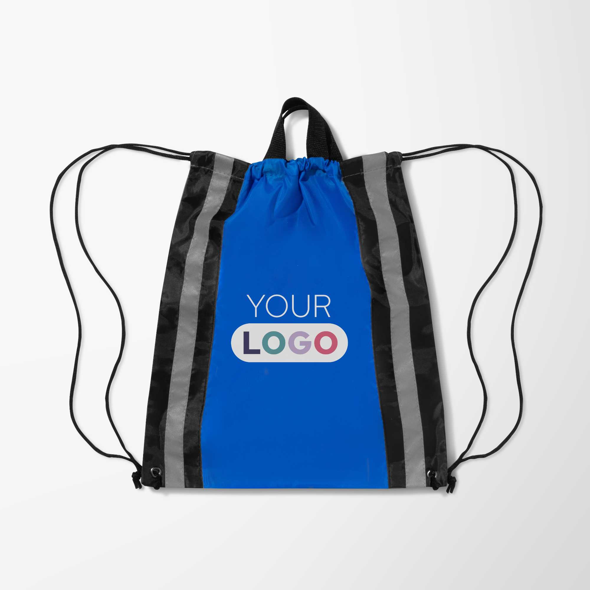 Custom Britebrand™ Polyester Drawstring Bag with Reflective Stripes ...