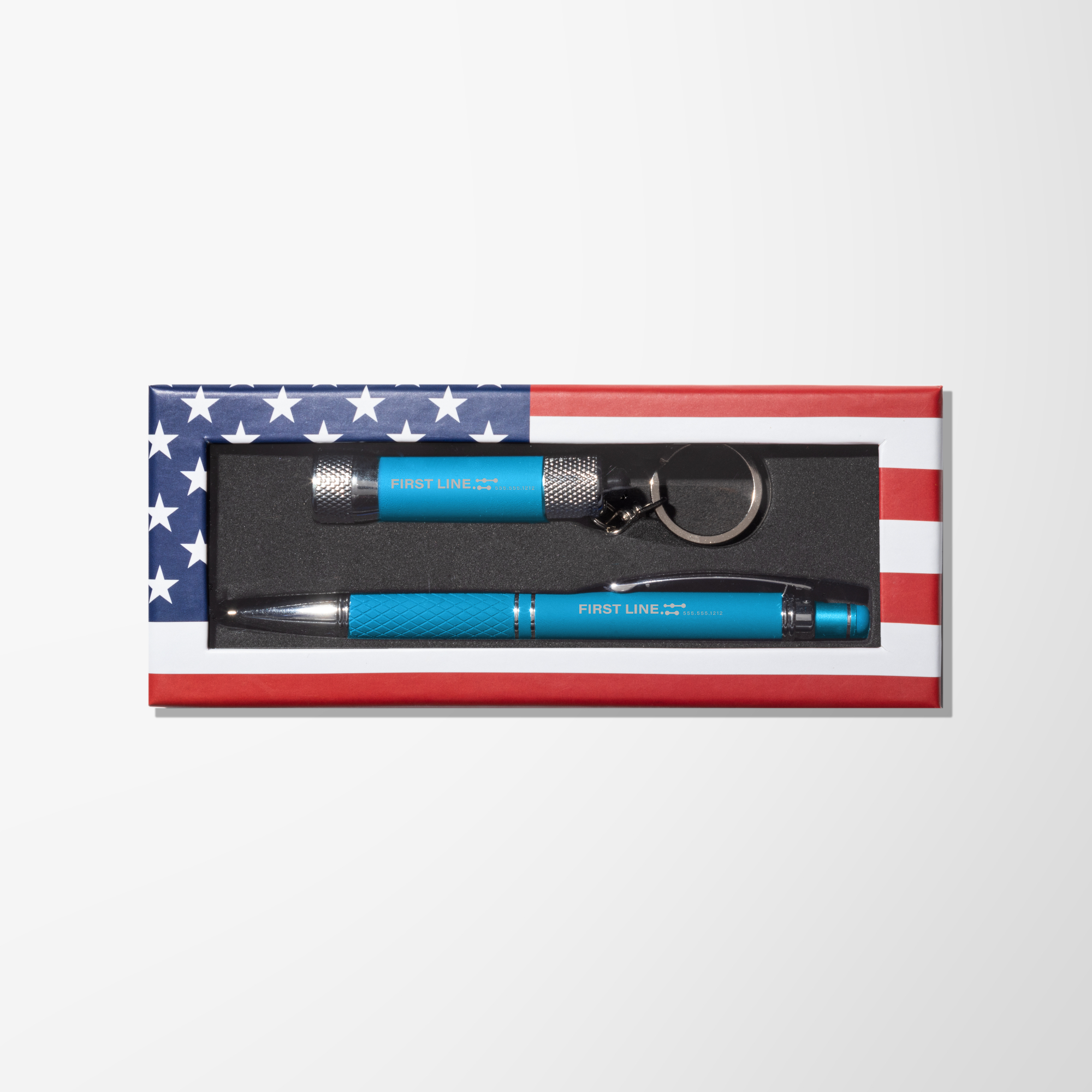 Custom Diamond Pen & Flashlight Set in Patriotic Gift Box | Pens.com