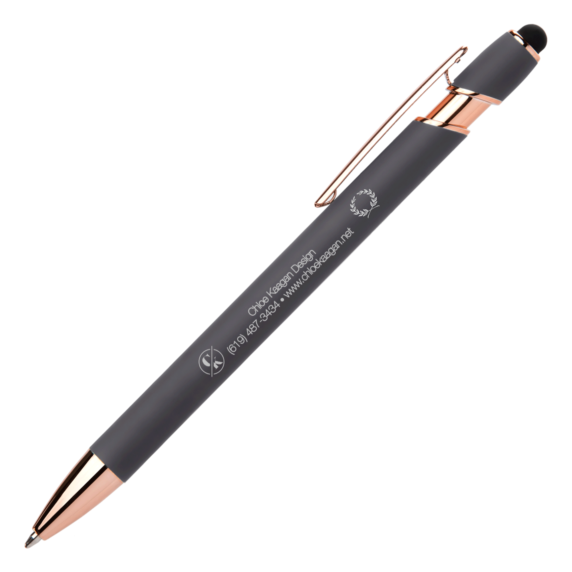 Custom Alpha Stylus Pen with Designs & Rose Gold Trim | Pens.com