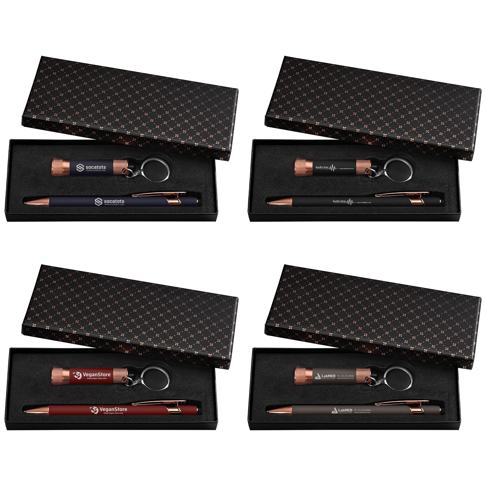Custom Rose Gold Alpha Gift Set in Criss-Cross Box | Pens.com