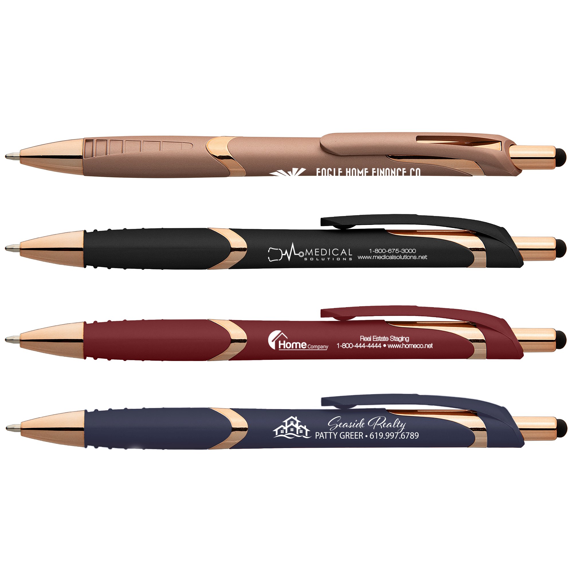 Custom Splendor Stylus Pen with Rose Gold Trim | Pens.com