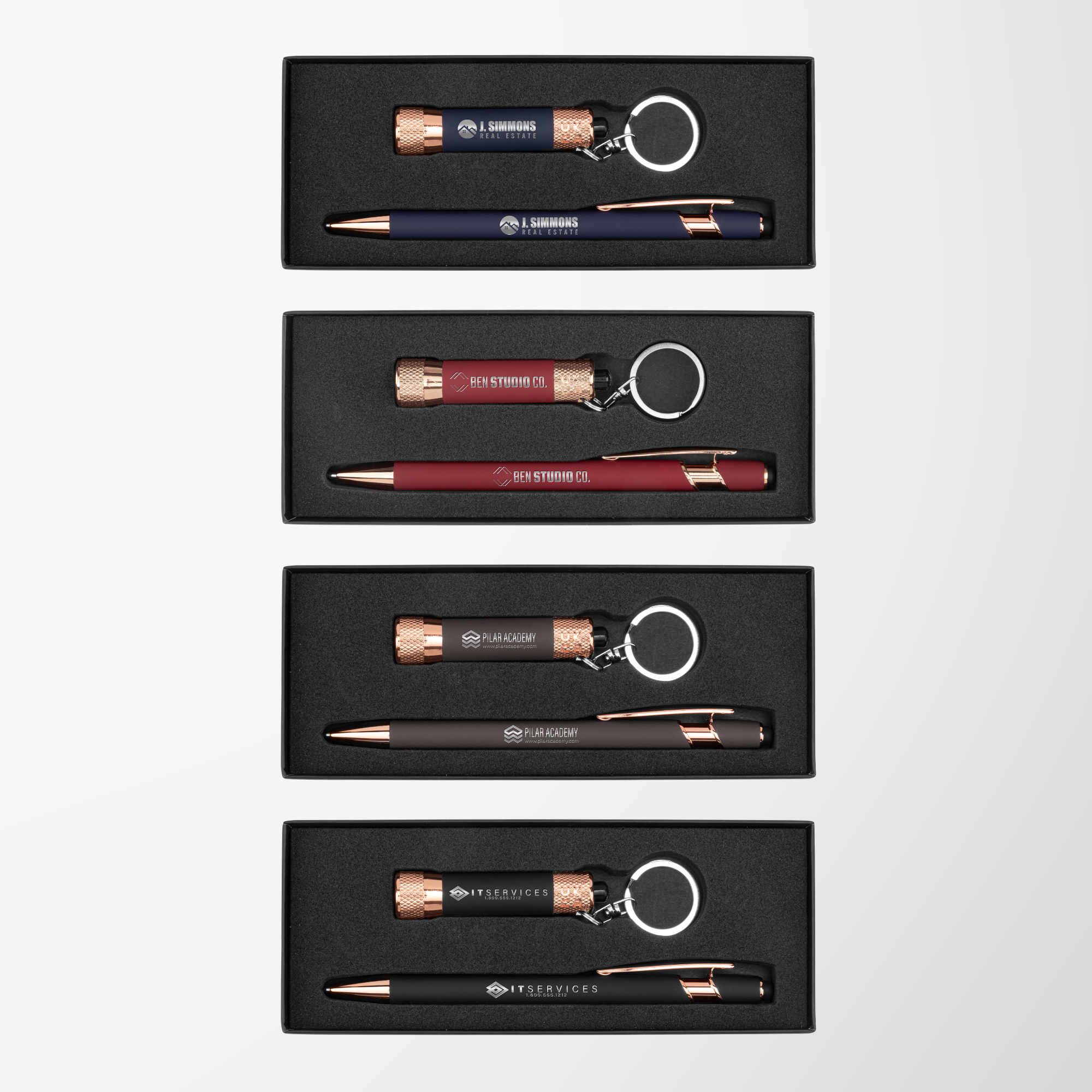 Custom Rose Gold Alpha Gift Set in Snowflake Box | Pens.com