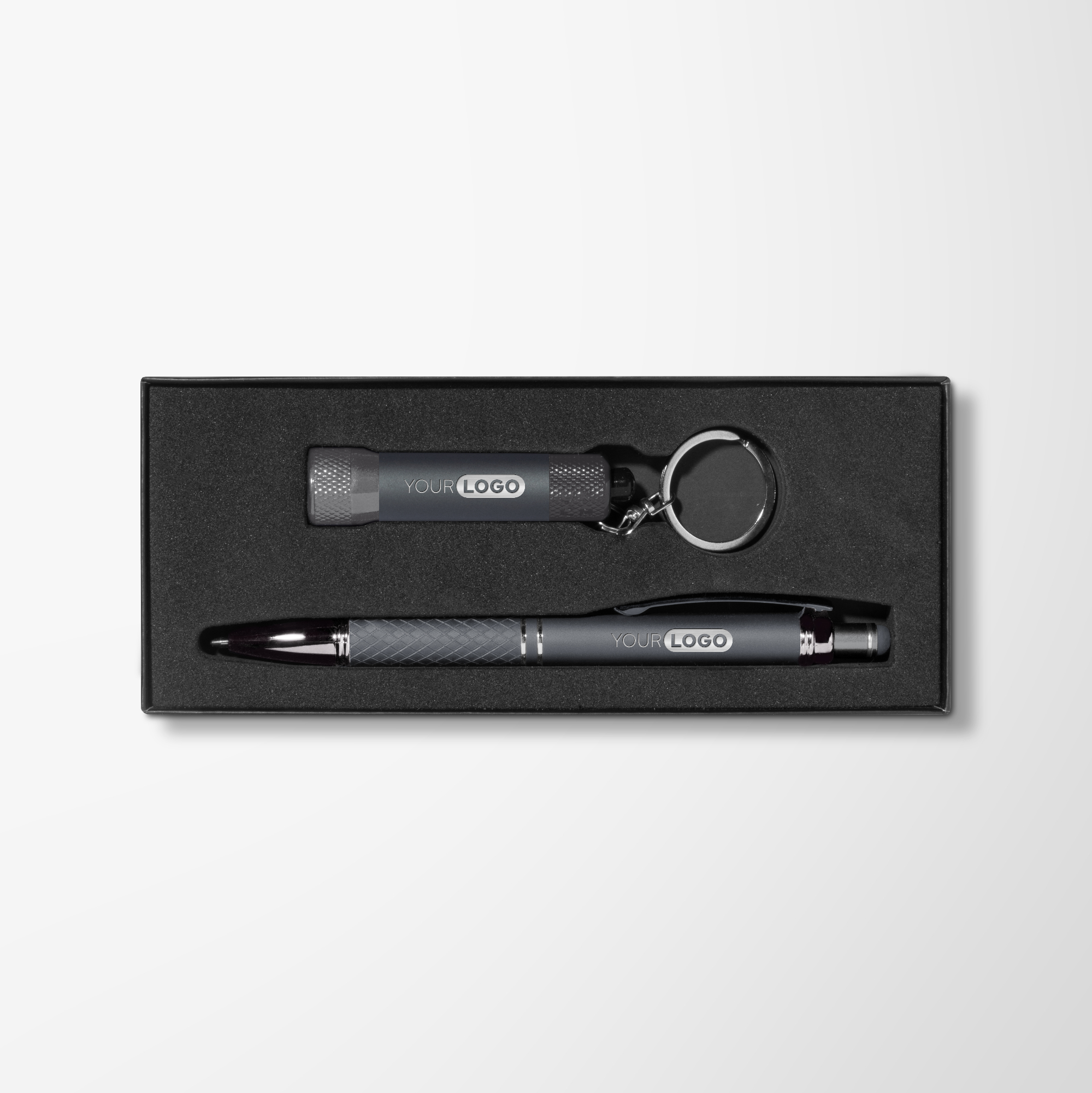 Promotional Monochrome Diamond Pen & Flashlight in Thank You Box with ...