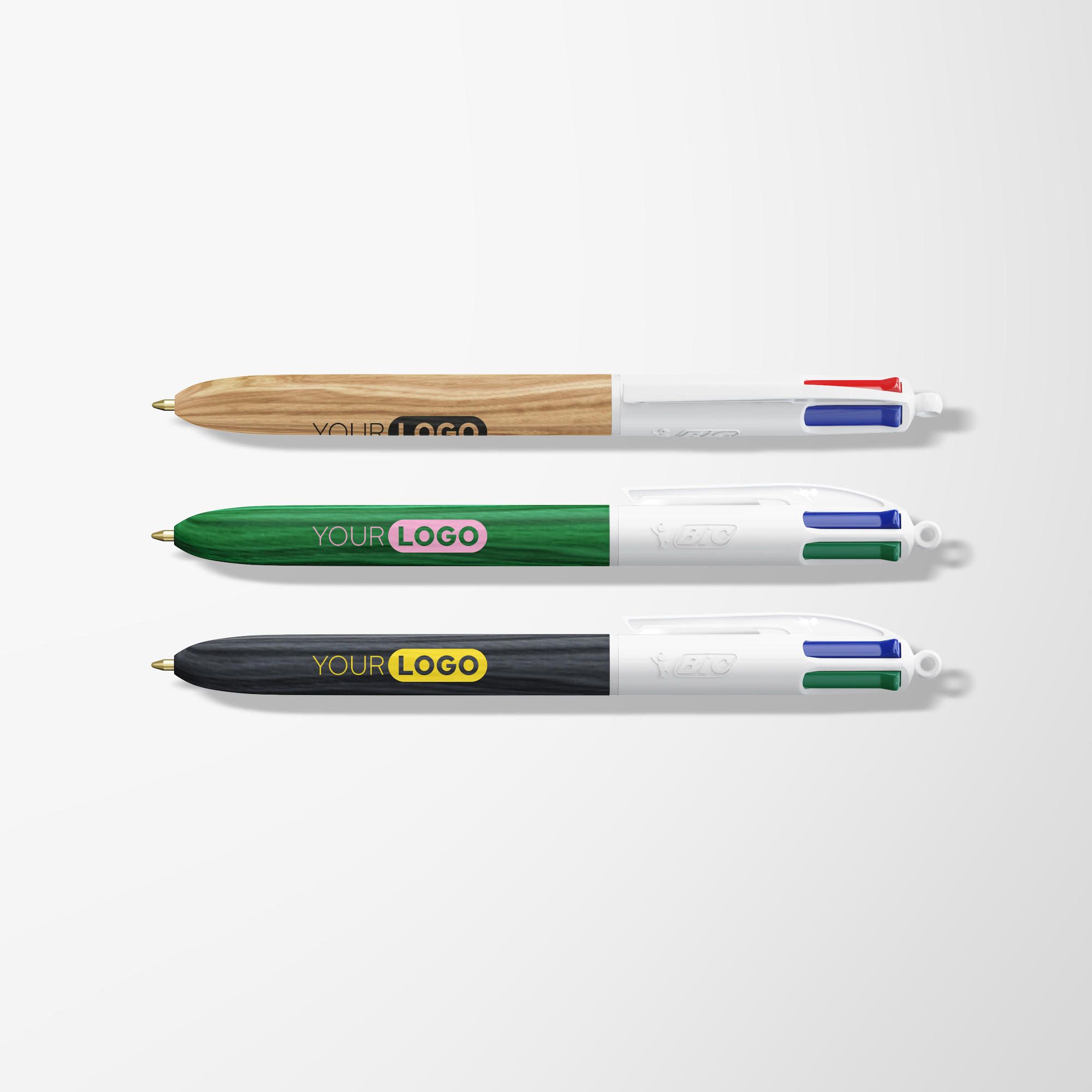 Promotional BIC® Wood-Pattern 4-Ink Pen with Logo | Pens.com