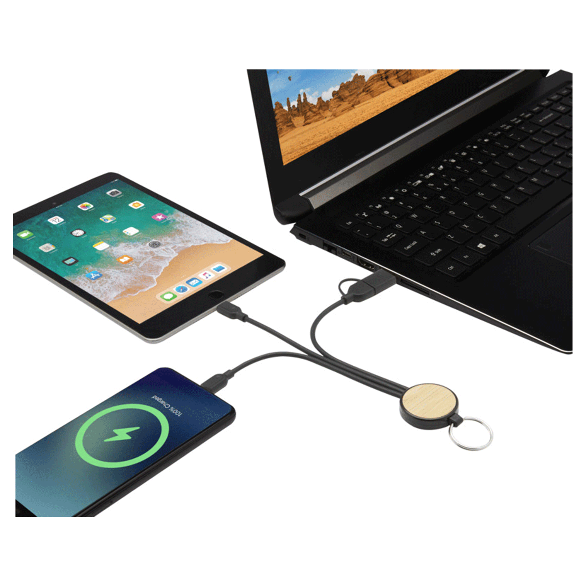Promotional Tecta 6-in-1 Recycled Plastic & Bamboo Charging Cable with ...