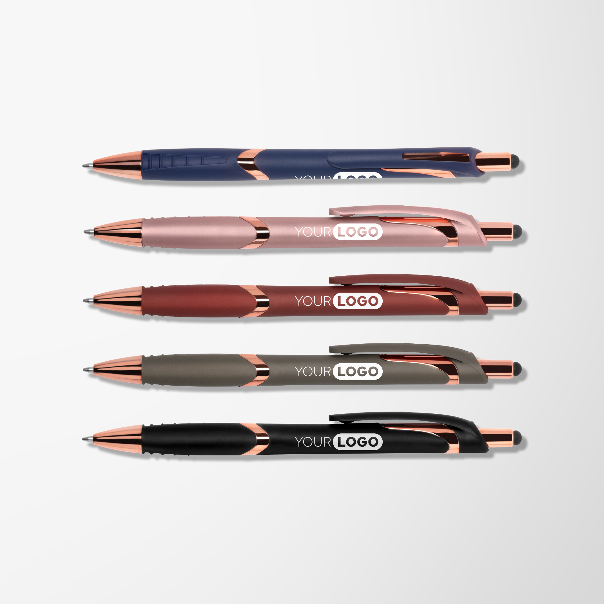 Custom Splendor Stylus Pen with Rose Gold Trim | Pens.com