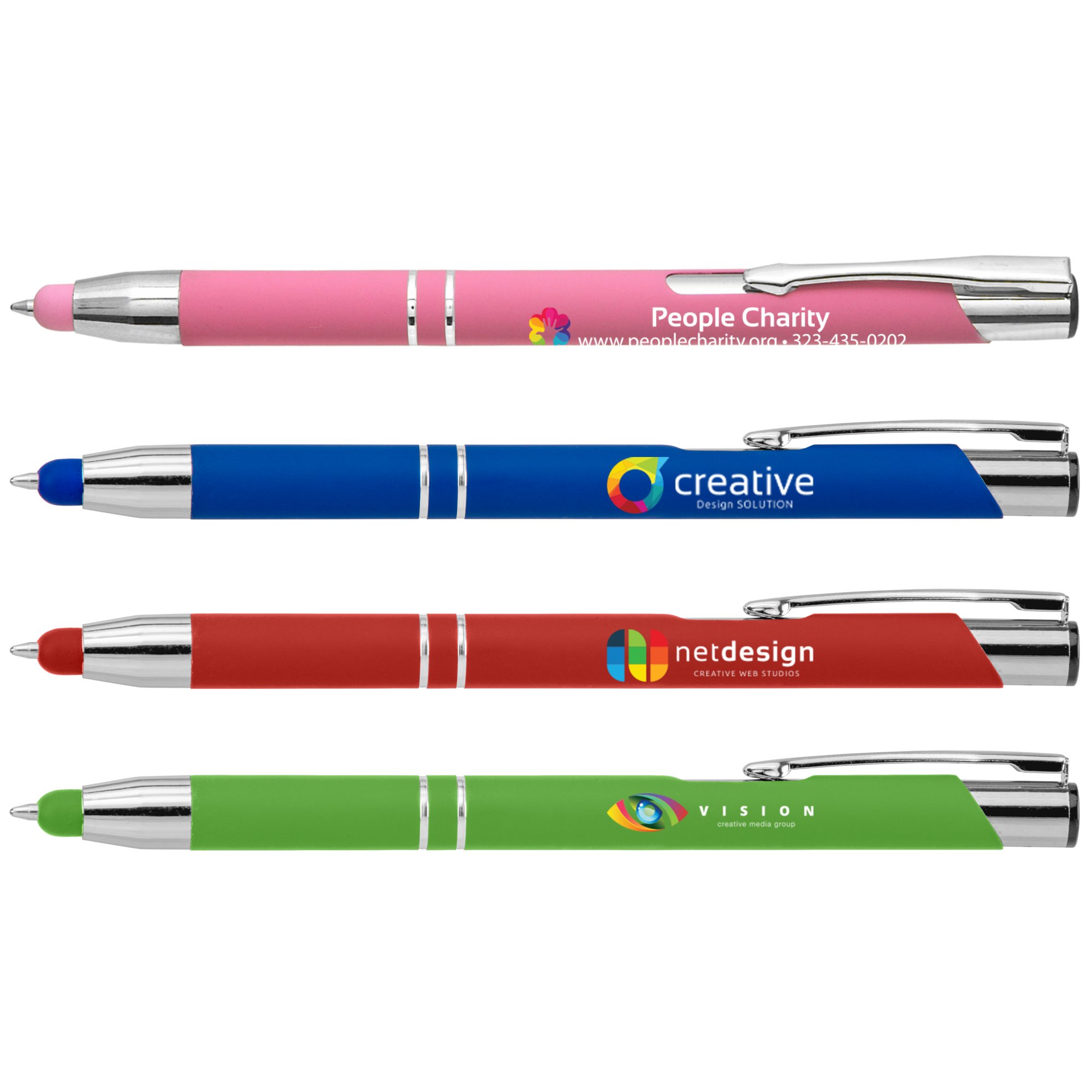 Promotional Full Colour Bright Soft Touch Paragon Pen with Stylus Tip ...