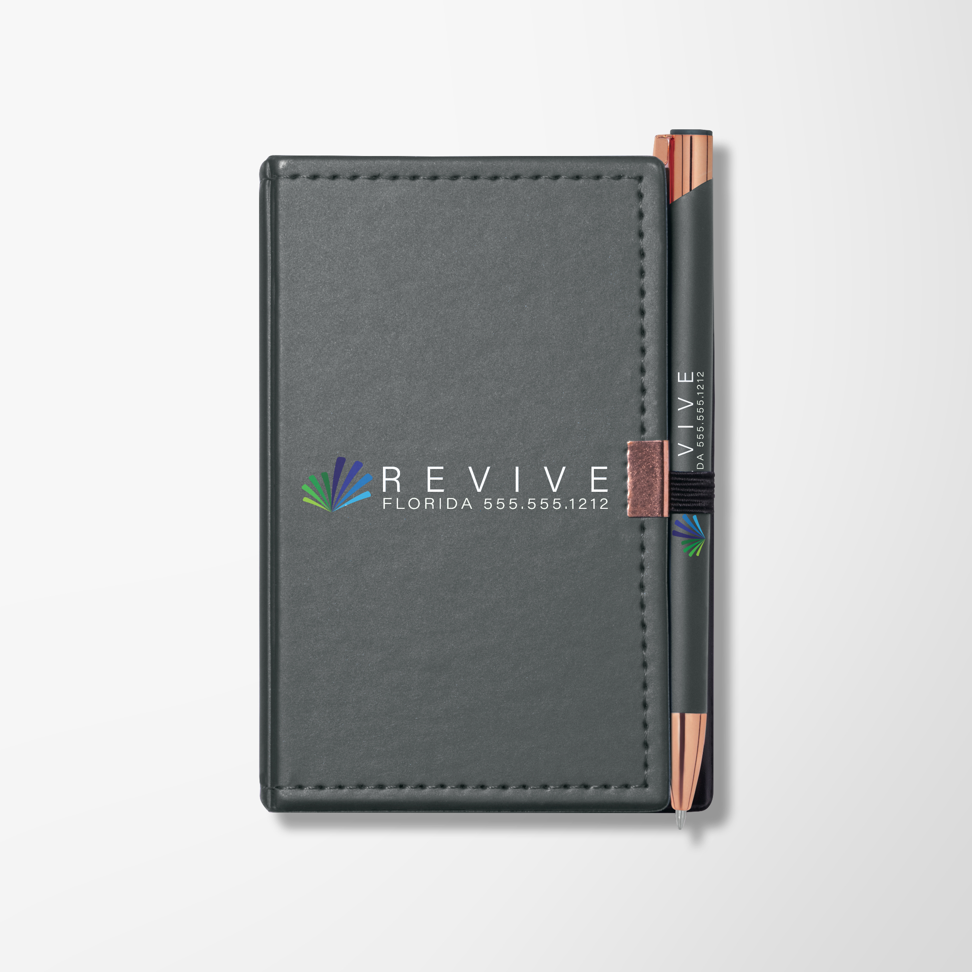 Custom Full Colour Note Caddy & Rose Gold Pen Set | Pens.com CA