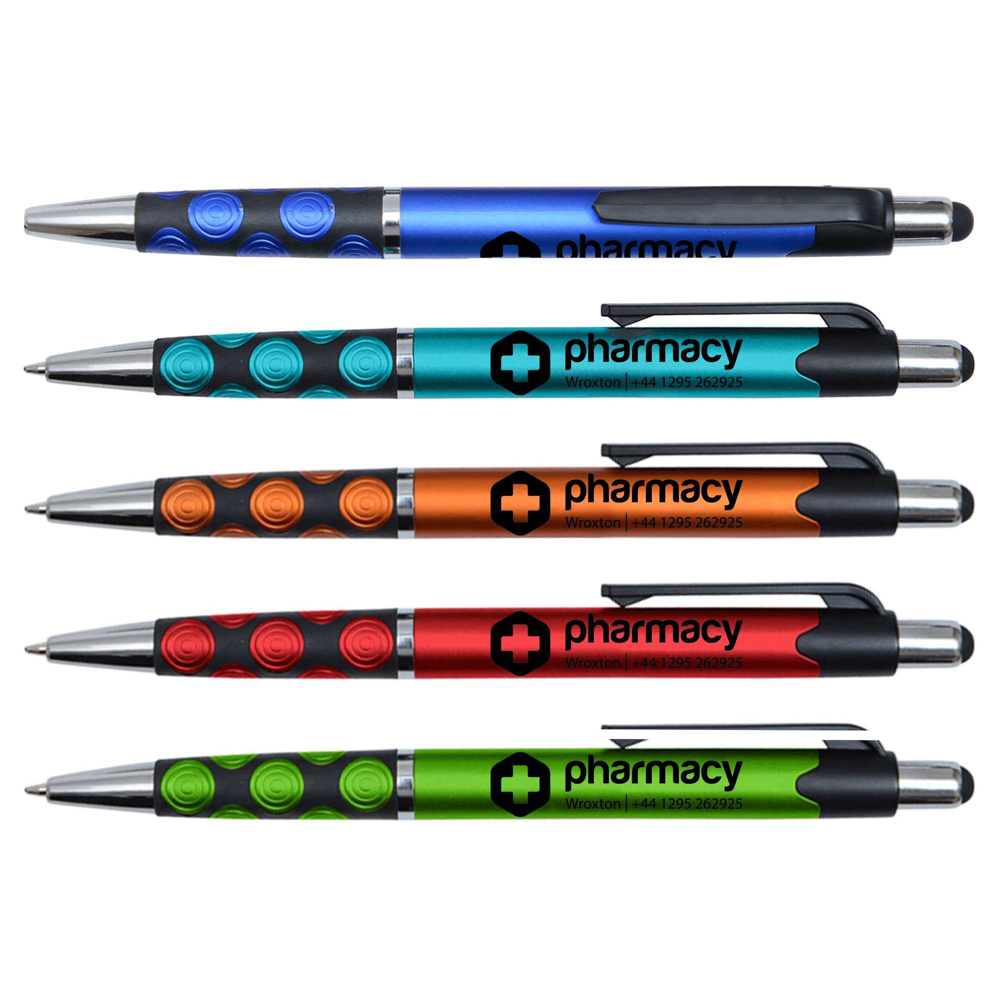 Custom Metallic Gemma Pen with Dot Grip and Stylus Top | Pens.com