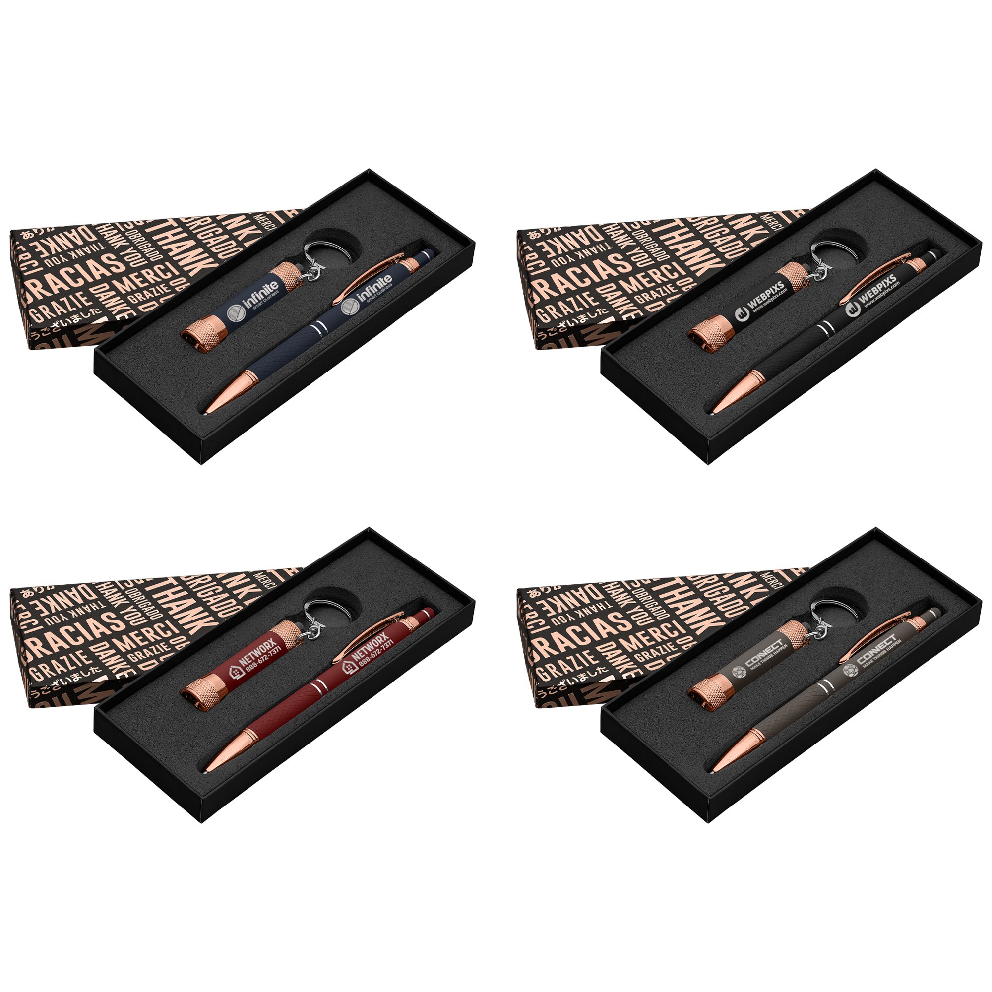 Custom Rose Gold Diamond Gift Set in Thank You Box | Pens.com