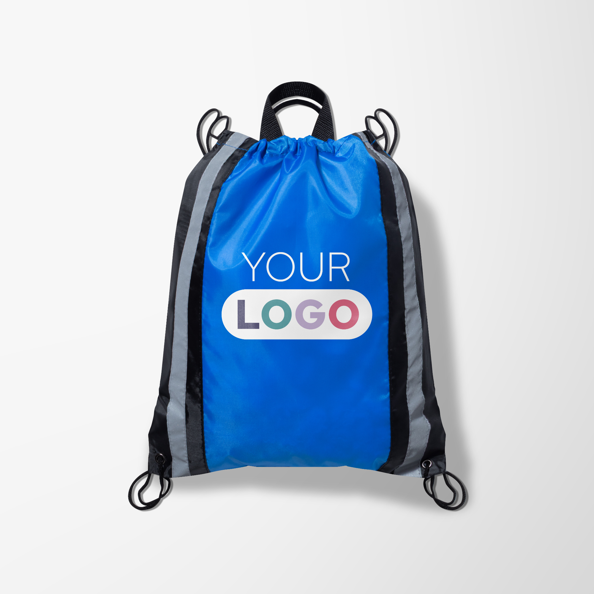 Custom Britebrand™ Polyester Drawstring Bag with Reflective Stripes ...