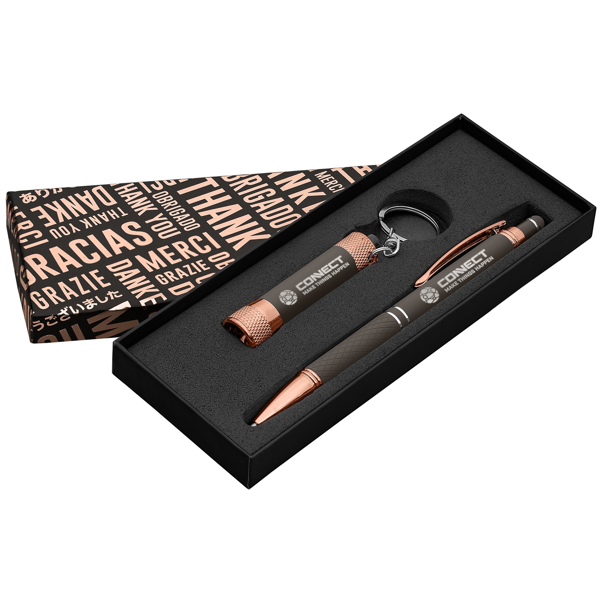 Custom Rose Gold Diamond Gift Set in Thank You Box | Pens.com