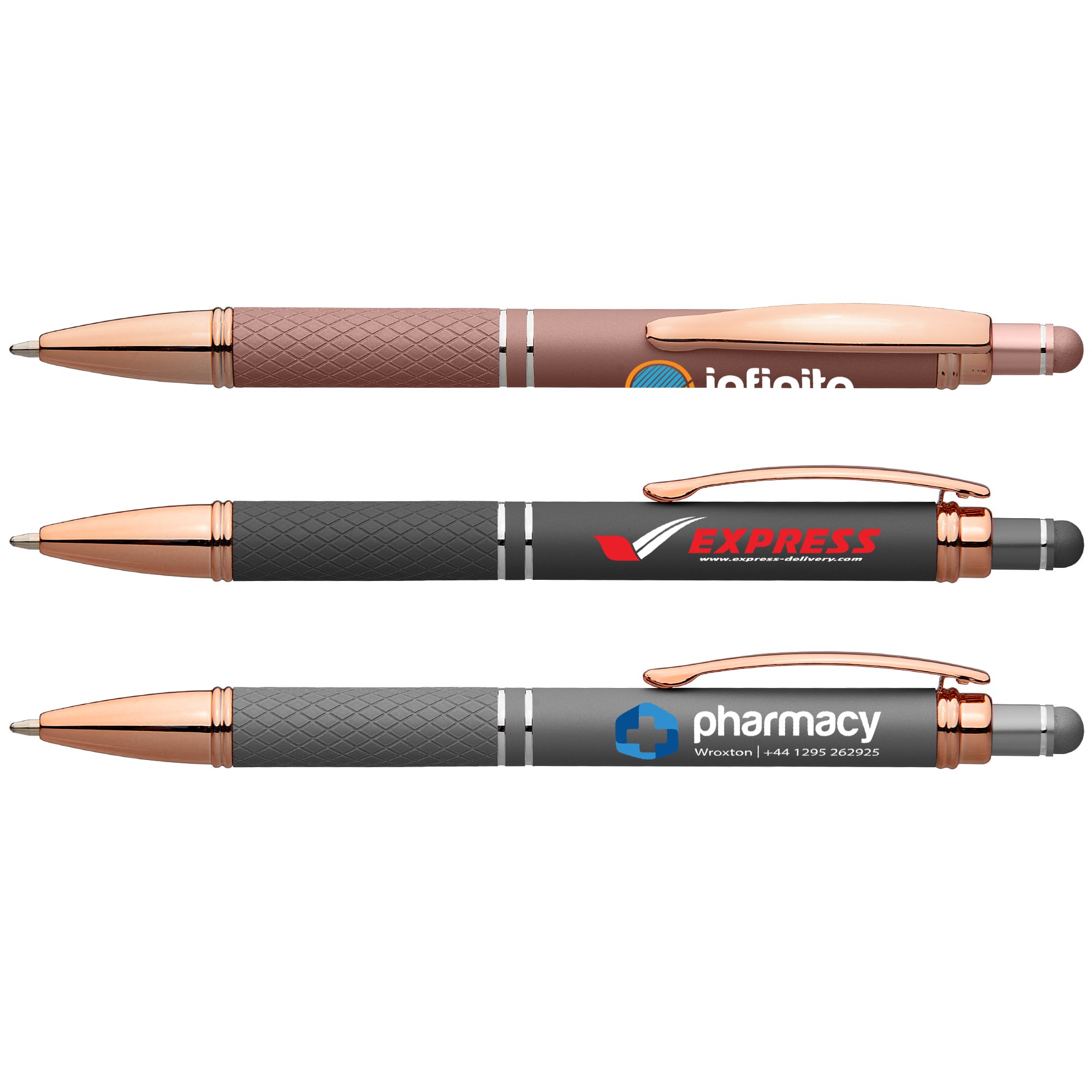 Custom Full Color Mineral Diamond Pen with Rose Gold Trim | Pens.com