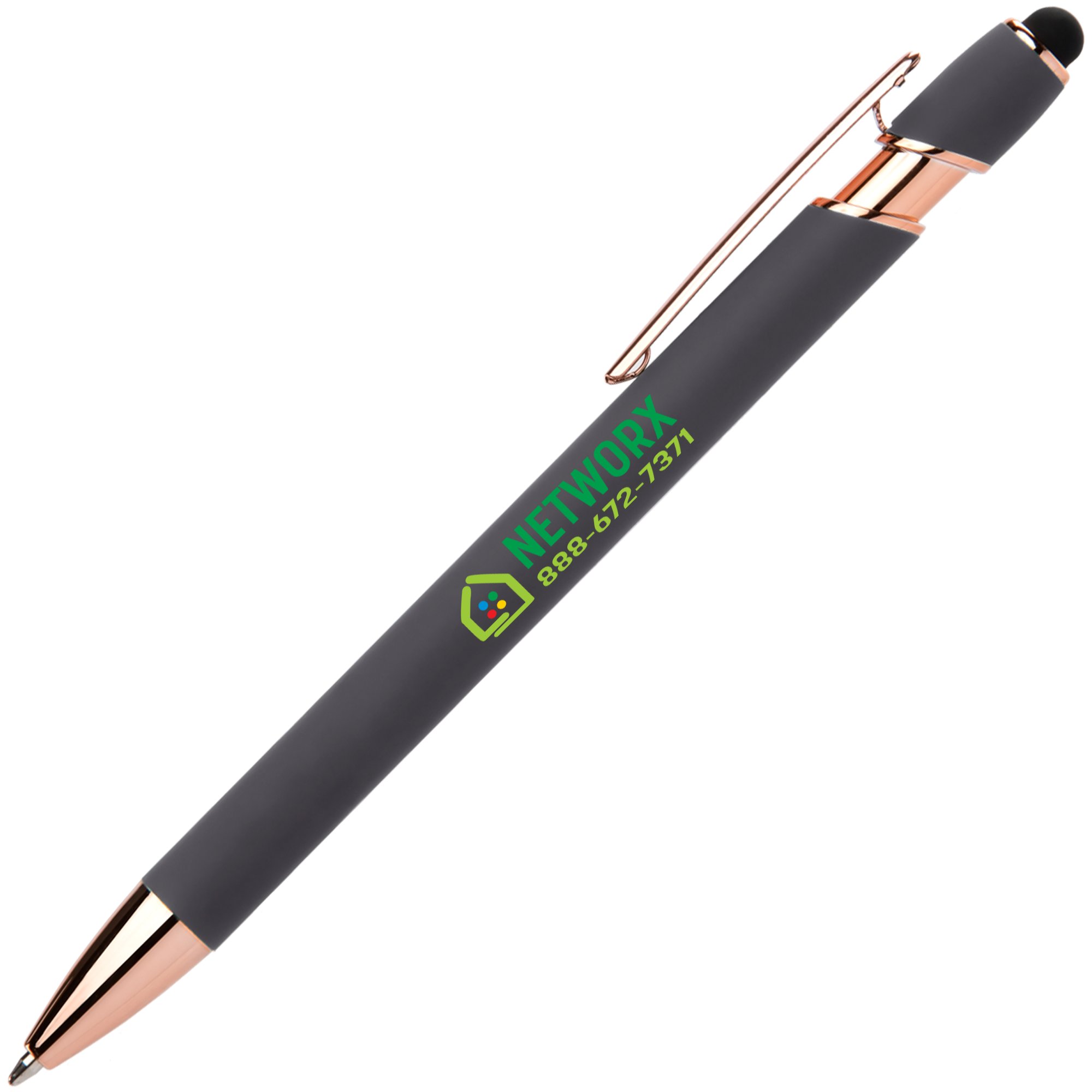 Promotional Full Colour Alpha Stylus Pen with Rose Gold Trim | Pens.com