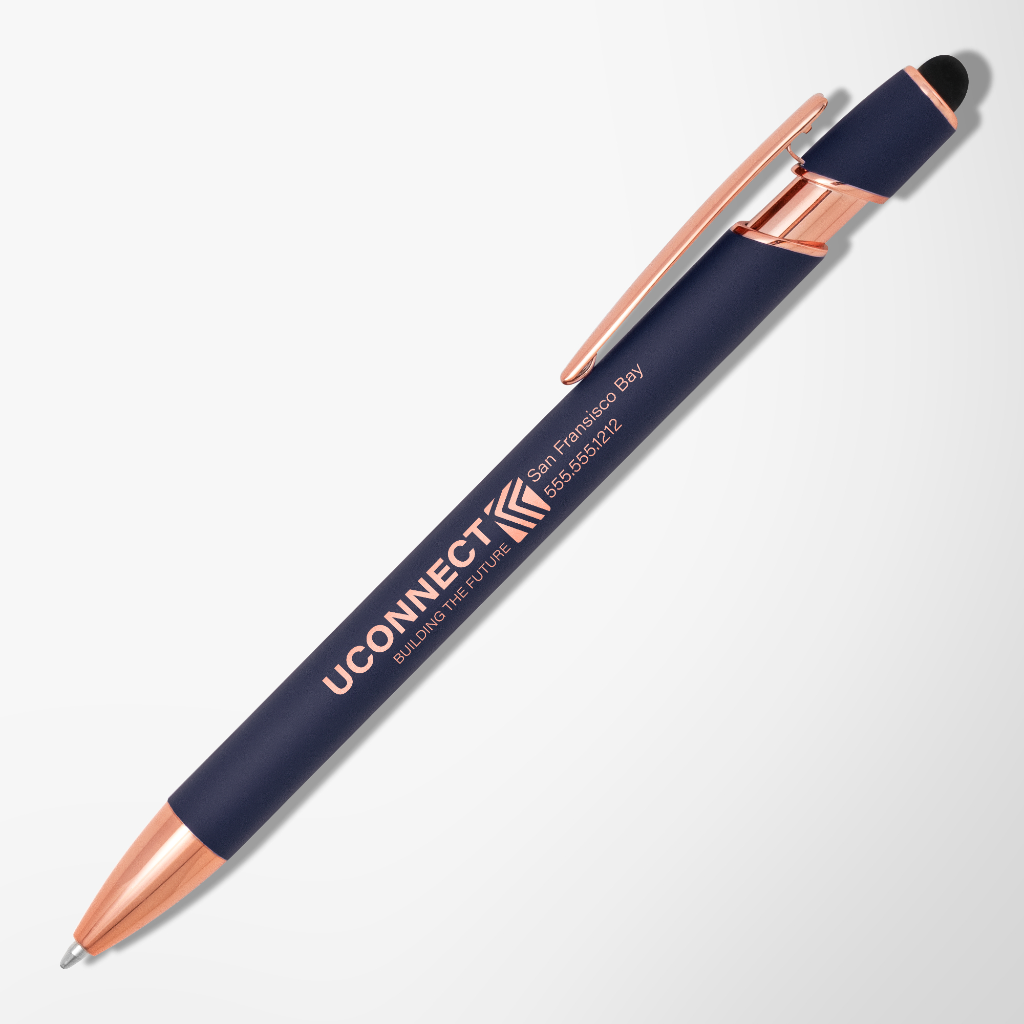 Custom Alpha Stylus Pen with Rose Gold Mirrored Imprint | Pens.com