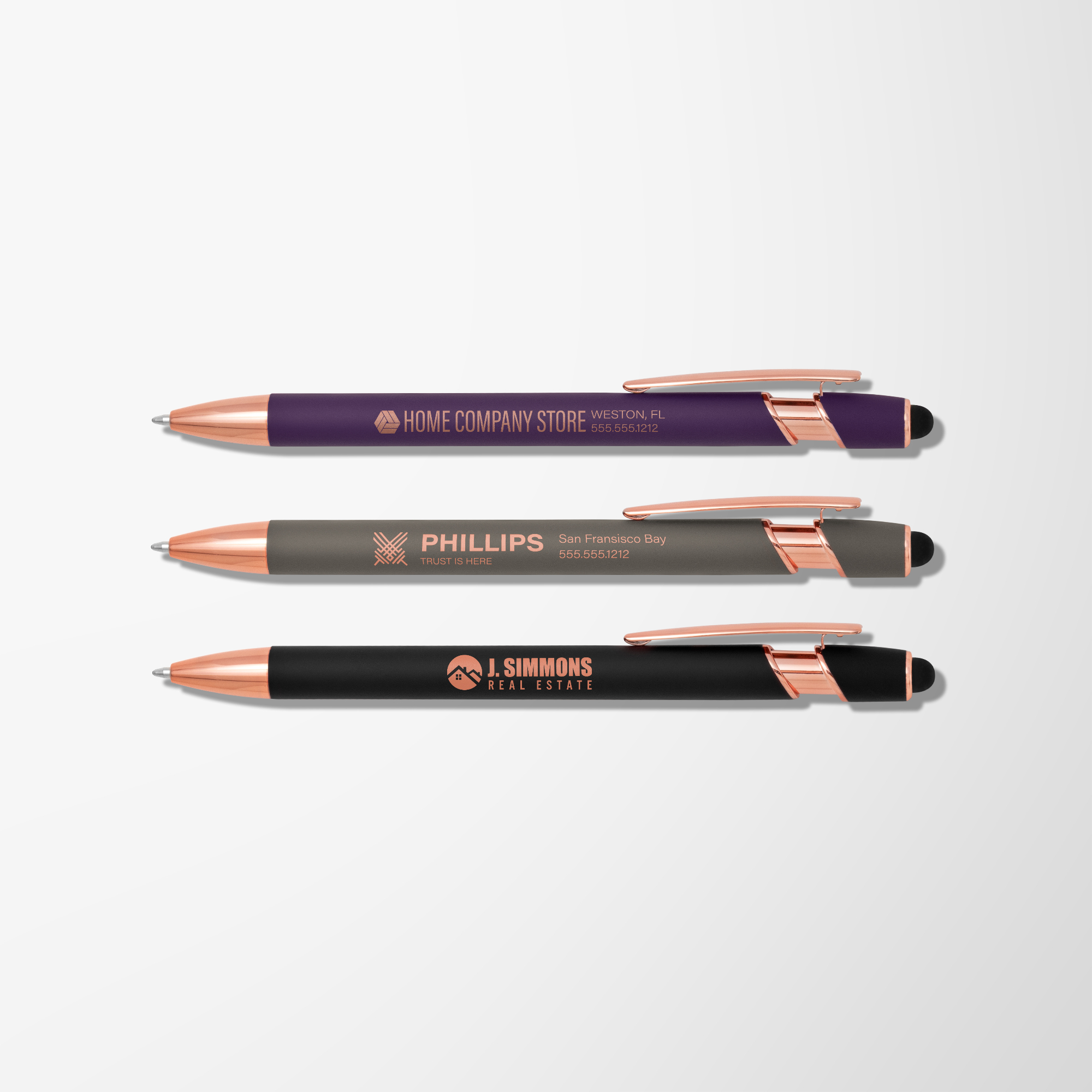 Custom Alpha Stylus Pen with Rose Gold Mirrored Imprint | Pens.com