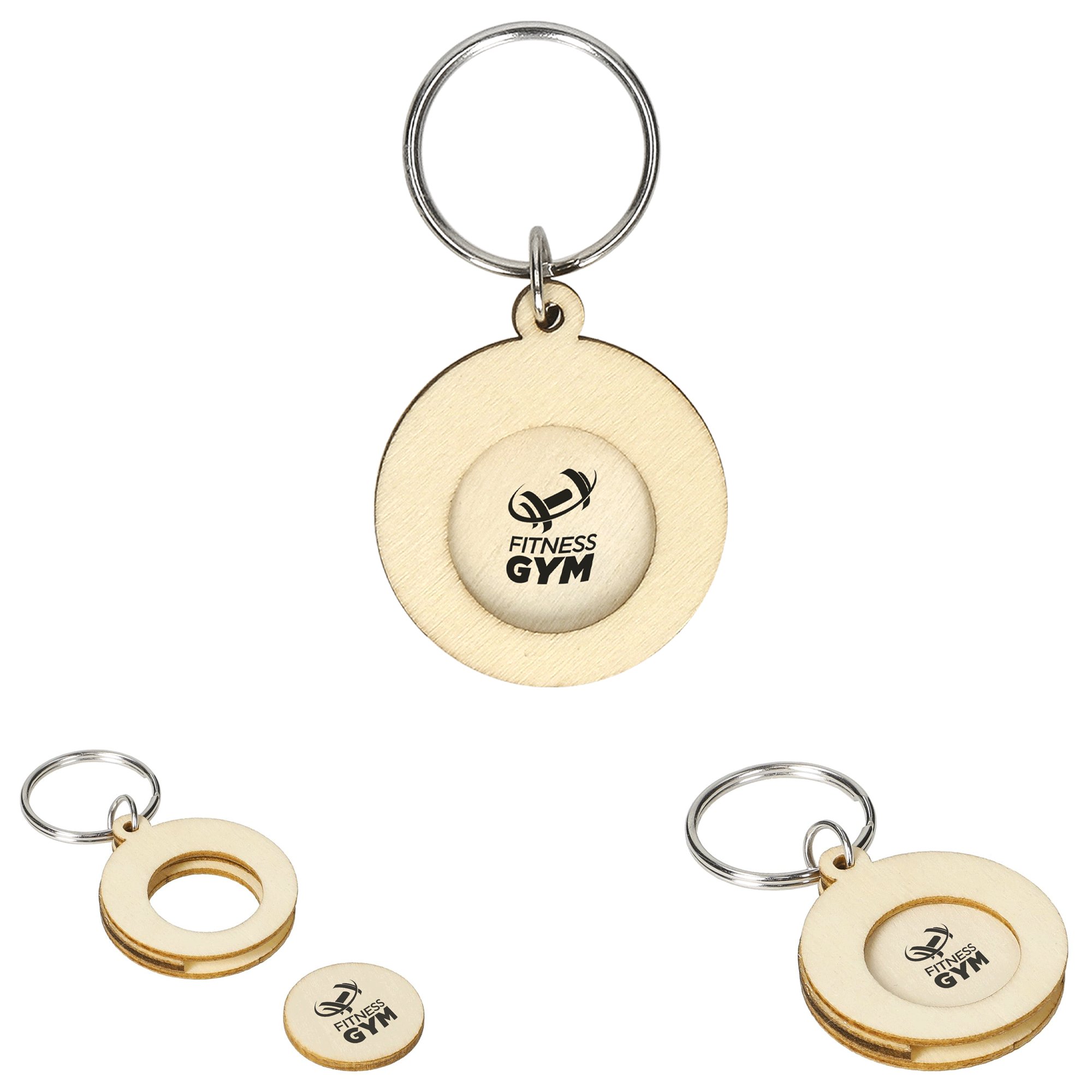 Promotional Engraved Commute Wood Keyring & Trolley Token with Logo ...