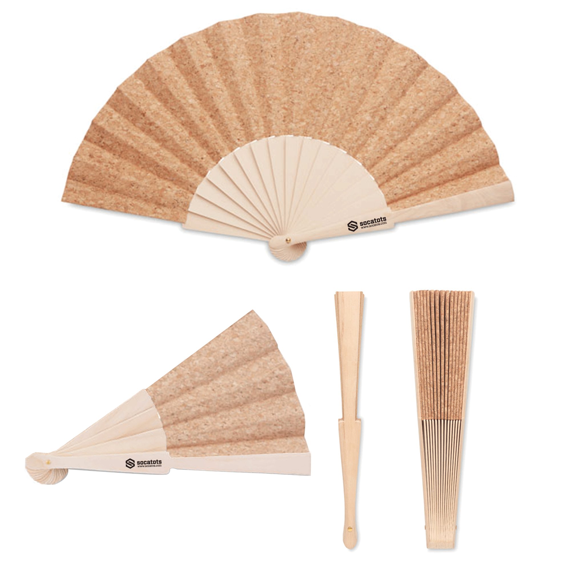 Promotional Wood hand fan with cork fabric FANNY CORK with Logo | Pens.com
